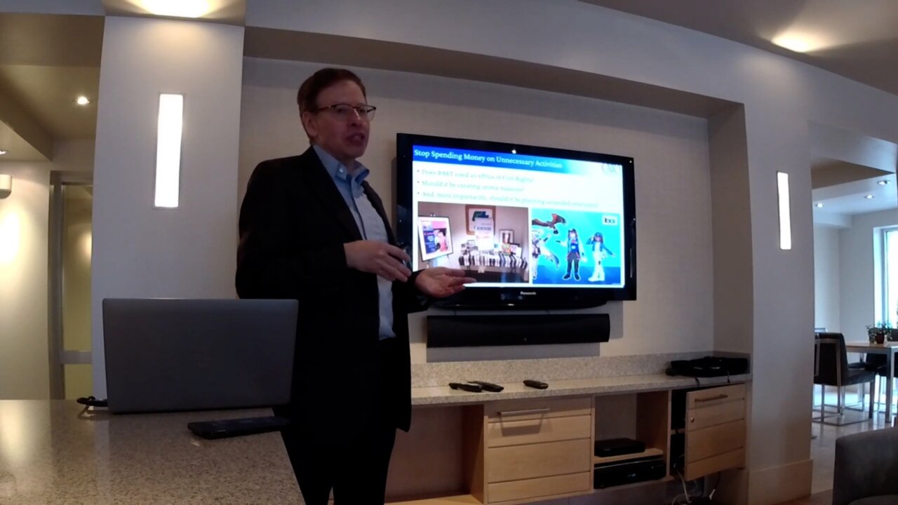 Marc Joffe gives a presentation on the future of the Bay Area Rapid ...