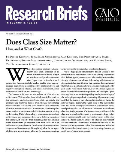 Does Class Size Matter? How, and at What Cost? | Cato Institute