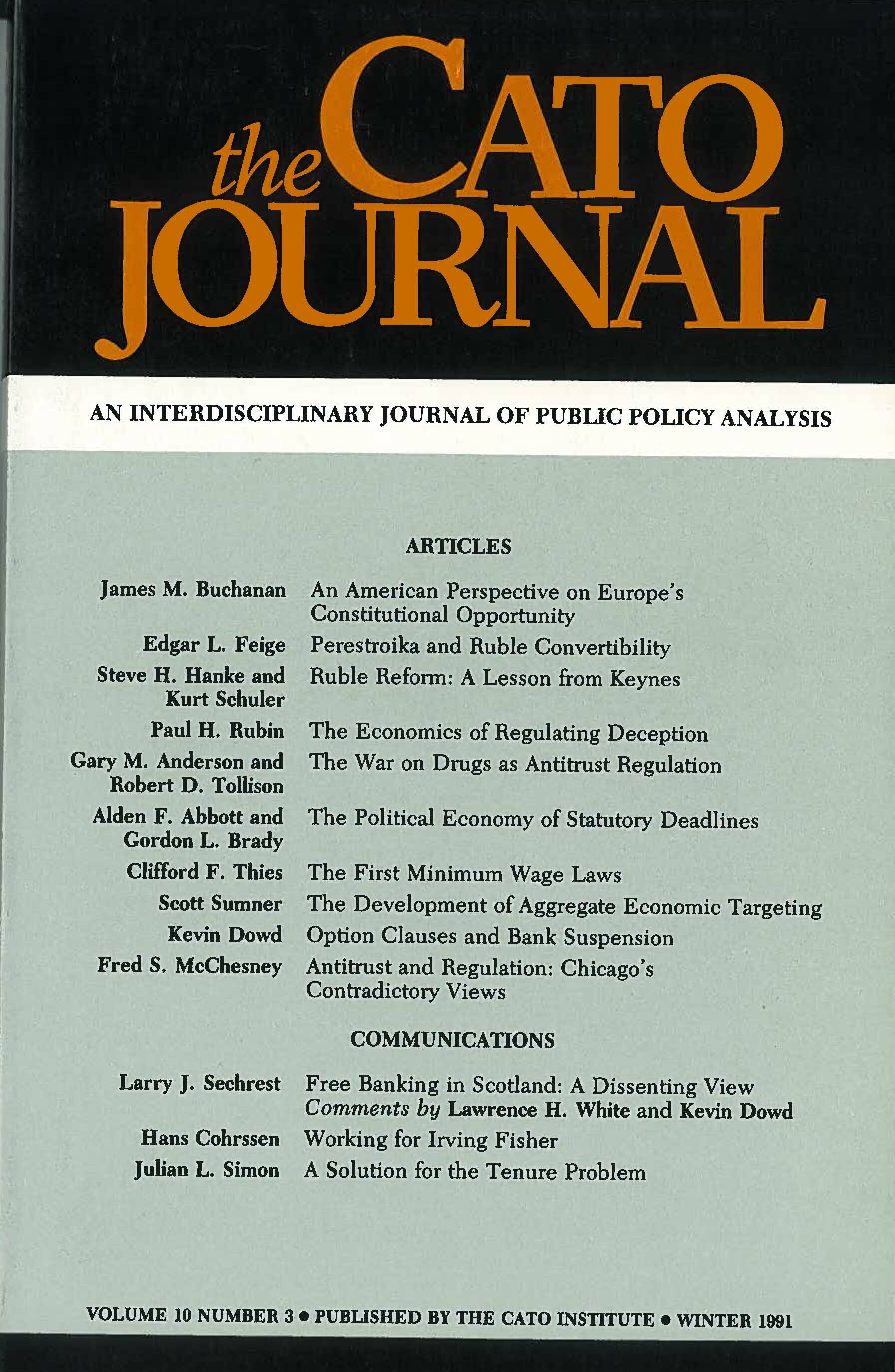Cato Journal: Winter 1991 | Cato Institute