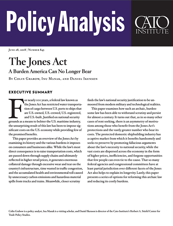 The Jones Act: A Burden America Can No Longer Bear | Cato Institute